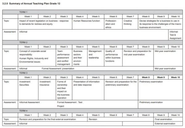 Grade 12 Annual Teaching Plan | Business Studies | CAPS Doc