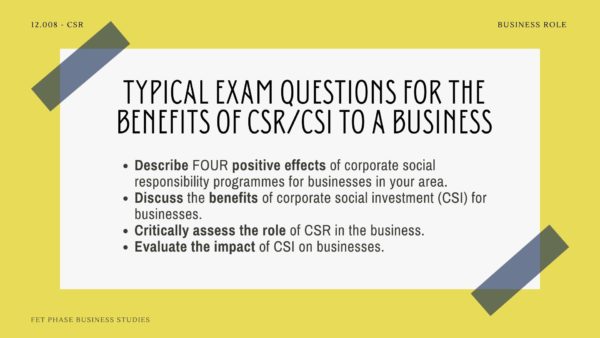 Benefits of CSR (or CSI) to the Business – Positive Impact